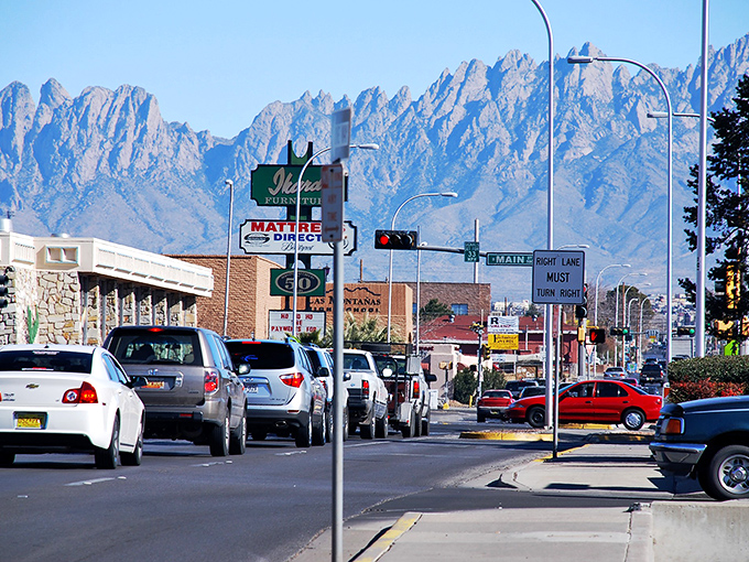The majestic Organ Mountains create a dramatic backdrop for Las Cruces, like nature's own theater curtain ready to reveal its show.