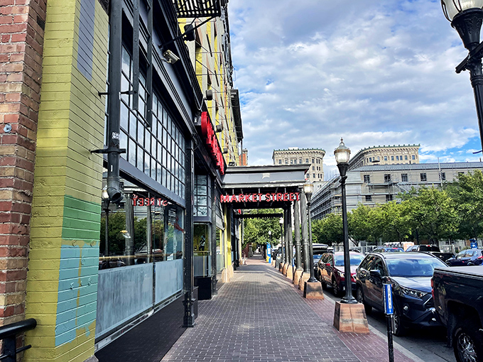 Market Street Grill's historic downtown facade blends urban charm with seafood sophistication. Where city meets sea in Salt Lake!