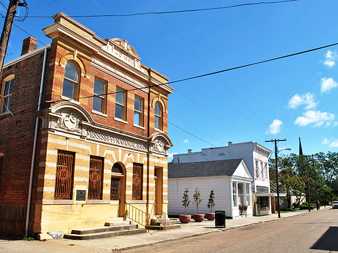 Port Gibson's tree-lined streets create natural tunnels of green, perfect for leisurely strolls and neighborly encounters.