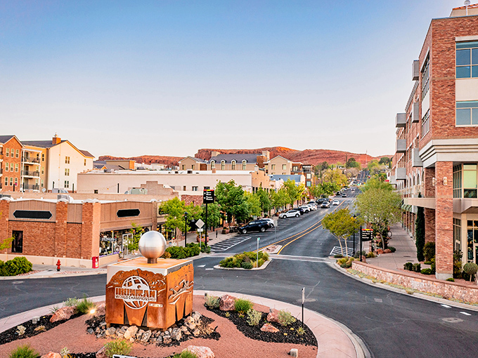 St. George's downtown stretches toward red rock horizons&mdash;a perfect blend of urban convenience and natural wonder.