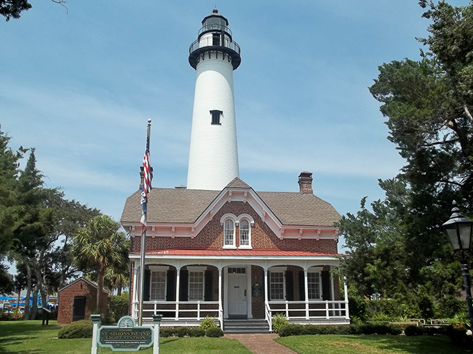 St. Simons Island's lighthouse has guided sailors and captured hearts since 1872, a beacon of coastal Georgia history.