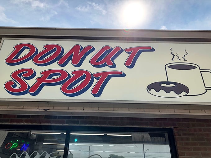 The Donut Spot's sign tells you everything you need to know&mdash;coffee, donuts, and the promise of a perfect morning.