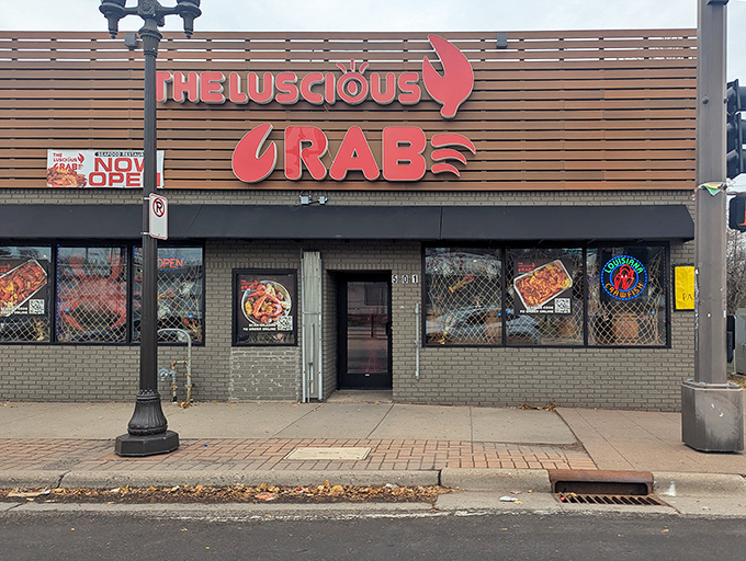 The Luscious Crab's bold red sign makes a promise that the seafood inside fully delivers on&mdash;it's the opposite of clickbait for your stomach.