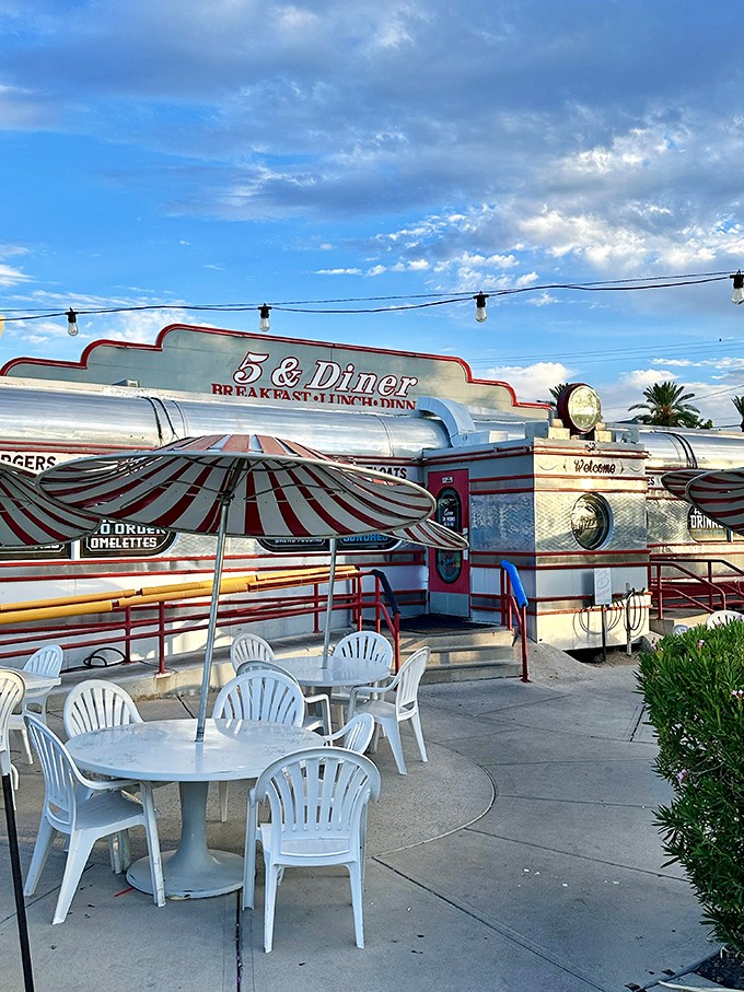 Outdoor seating under Arizona skies, where every breakfast comes with a side of nostalgia and sunshine.