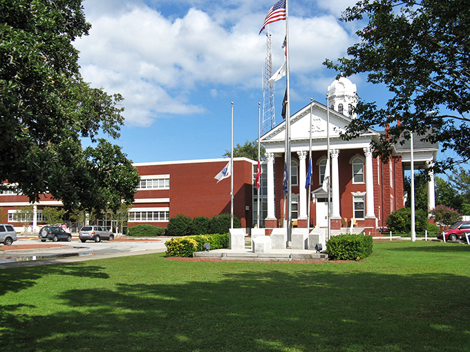 The classic red brick courthouse in Beaufort stands as the town's anchor. Around it, a community gathers to celebrate everything from weddings to festivals.