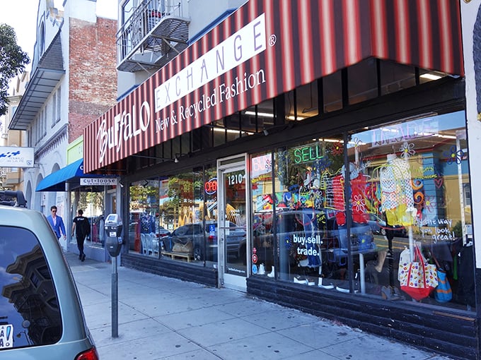 Where vintage meets modern: Buffalo Exchange's street-front windows showcase carefully curated fashion that reflects the city's eclectic style.