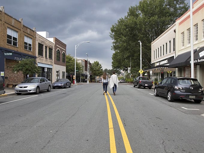 Charming storefronts welcome window-shoppers and wanderers alike. Main Street Americana at its finest!