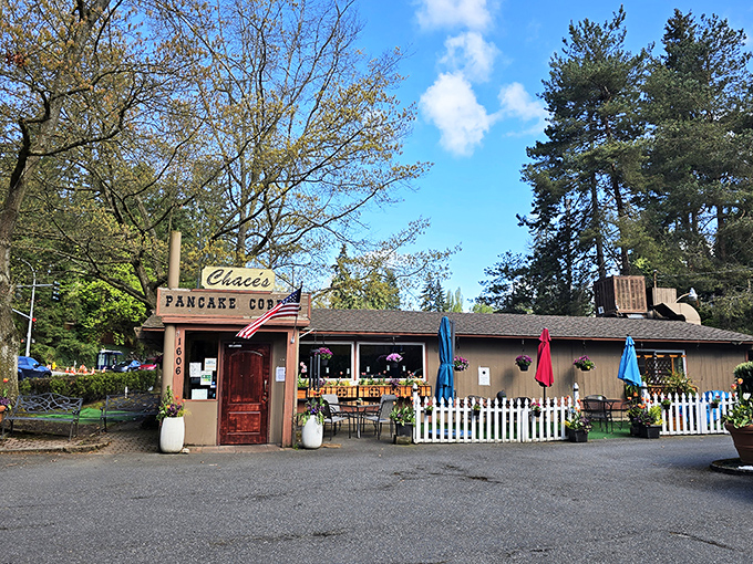 Behind that charming wooden door lies pancake paradise &ndash; where maple syrup flows and diet plans go to die.
