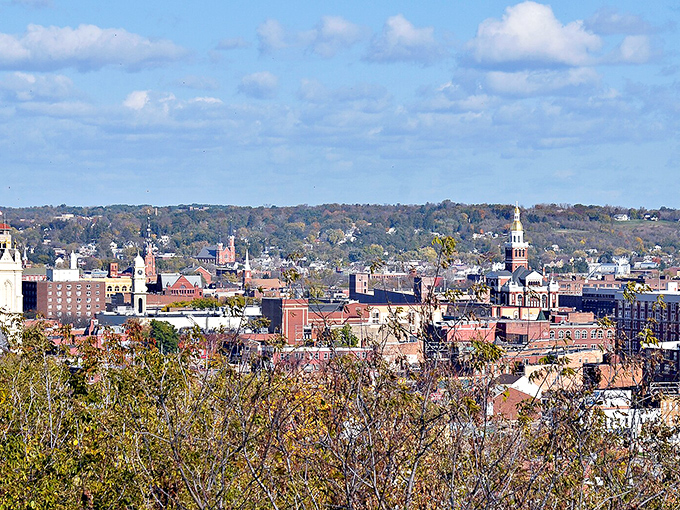 From this vantage point, Dubuque spreads out like a living history book with the Mississippi River as its binding.