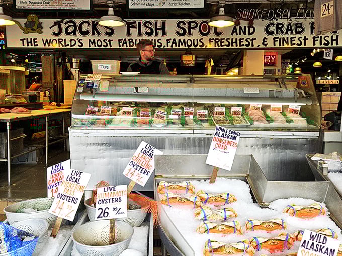 Fresh catches on ice and handwritten signs&mdash;Jack's Fish Spot is seafood shopping the old-fashioned way. Those crabs look magnificent!