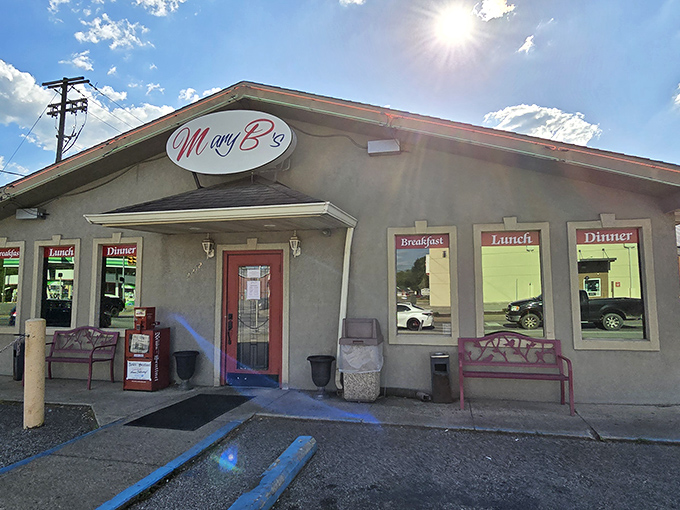 Sunshine bounces off Mary B's windows like it can't wait to get inside. Even the building looks happy to serve you breakfast!