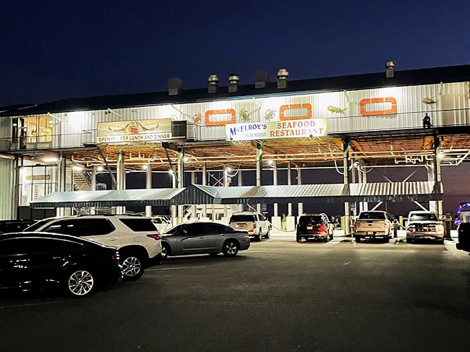 At night, McElroy's glows like a lighthouse for hungry sailors. Those illuminated windows promise warm gumbo on even the chilliest evening.