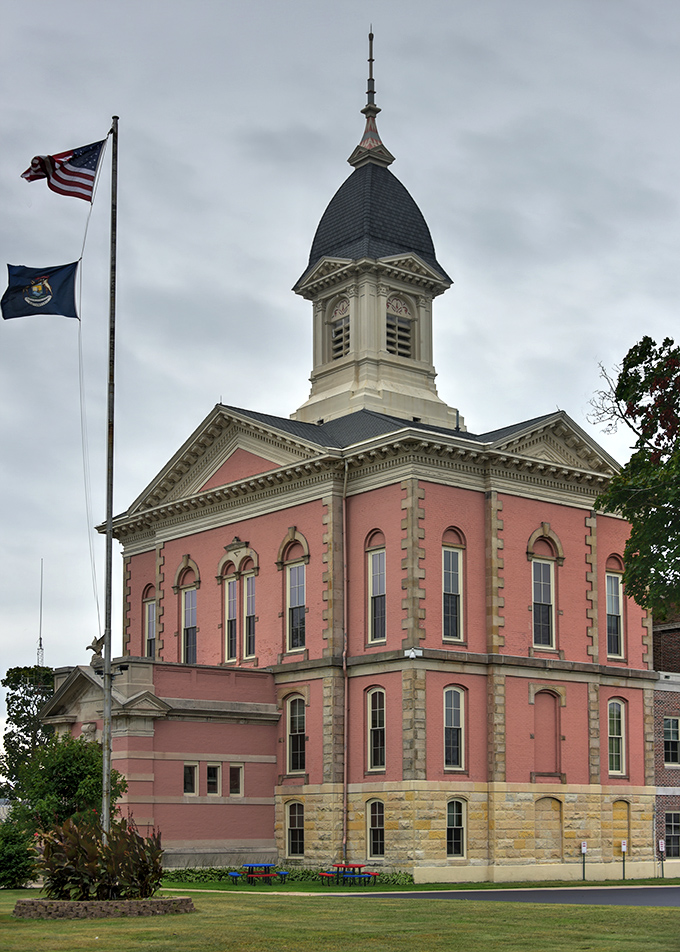 The Newaygo County Courthouse might look imposing, but the cost of living around it certainly isn't. History with affordability!
