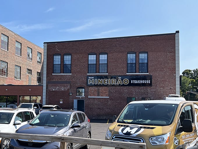 Industrial chic meets South American passion - this facade promises meat parades that would make vegetarians question everything.