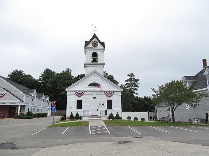 The classic white church steeple in North Hampton reaches toward blue skies&mdash;a beacon of traditional New England values and reasonable living costs.