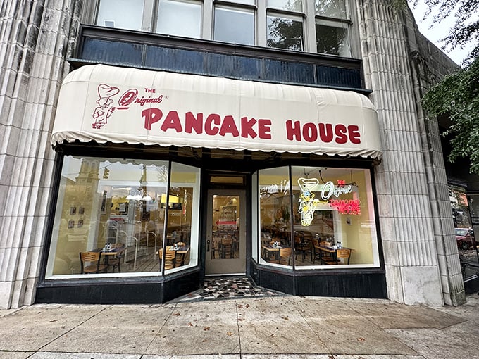 Behind these doors at Original Pancake House lies a world where maple syrup flows like liquid gold and pancakes defy gravity.