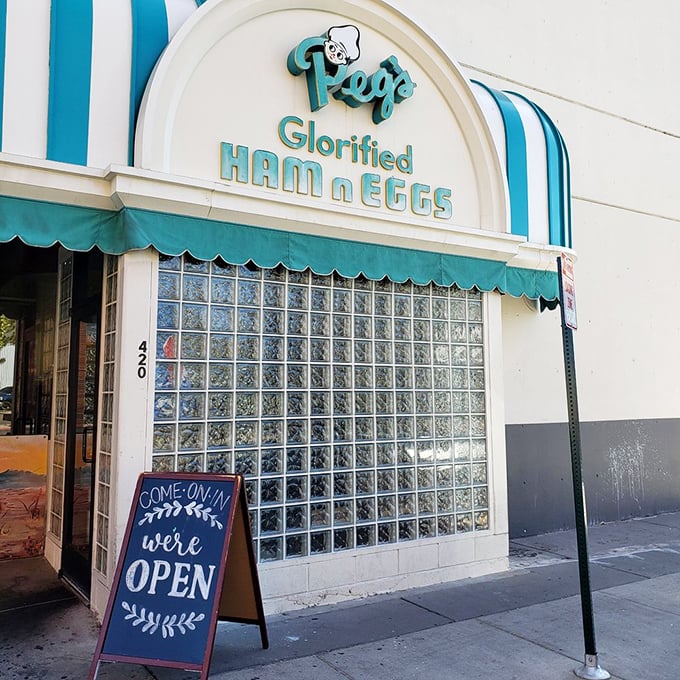 "Come on in, we're OPEN" - four words that promise a breakfast experience worth writing home about at Peg's.