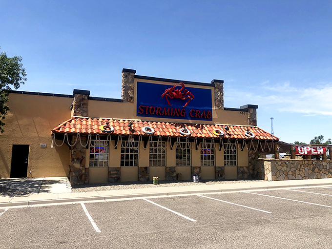 Stone walls and a massive crab &ndash; Storming Crab doesn't hide its seafood obsession. Nautical charm in the desert!