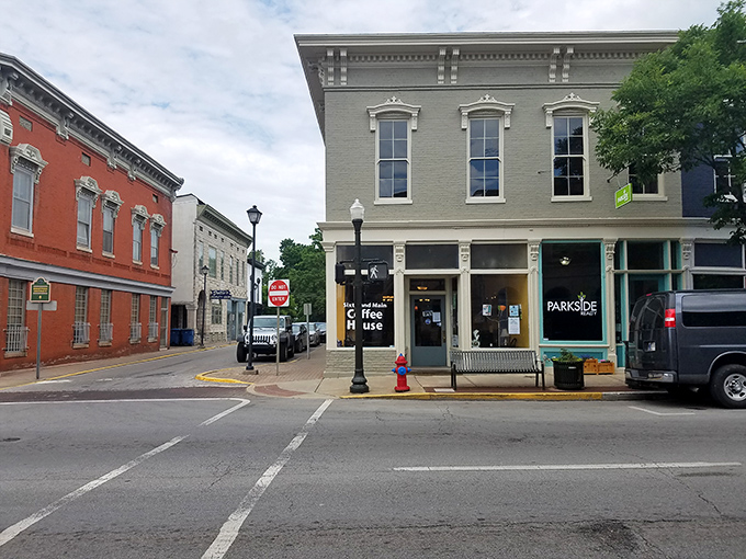 Shelbyville's colorful downtown buildings pop against the Kentucky sky like a Norman Rockwell painting with modern affordability.