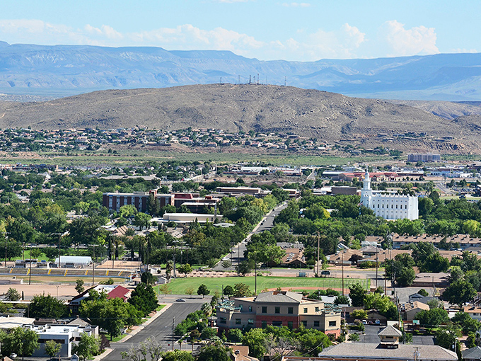 The desert meets development in St. George, where even shopping centers look stunning against that impossibly blue sky.