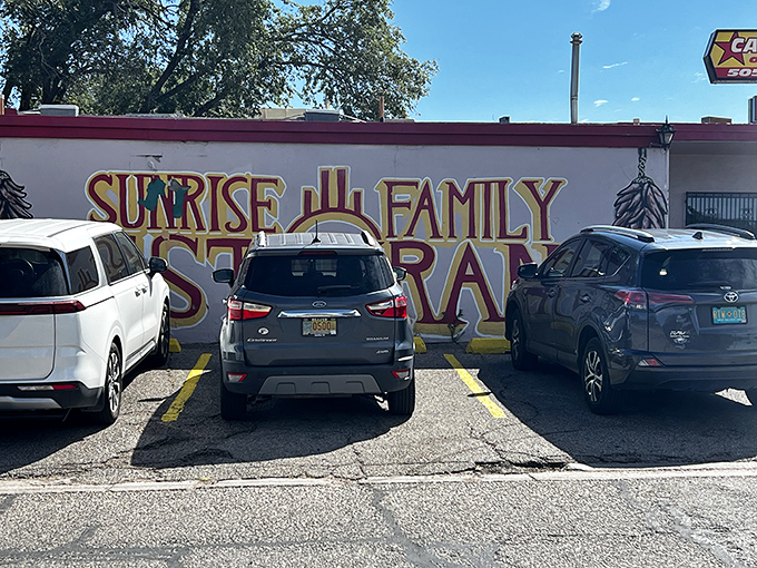 Sunrise Family Restaurant's colorful signage promises the kind of breakfast that makes you want to high-five the cook.