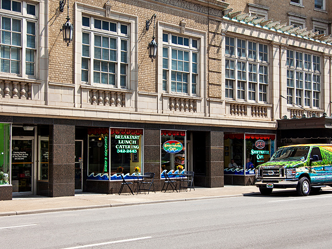 Swiftwater Cafe: Those classic storefront windows aren't just for looking in&mdash;they're for gazing out while contemplating ordering that second slice of pie.