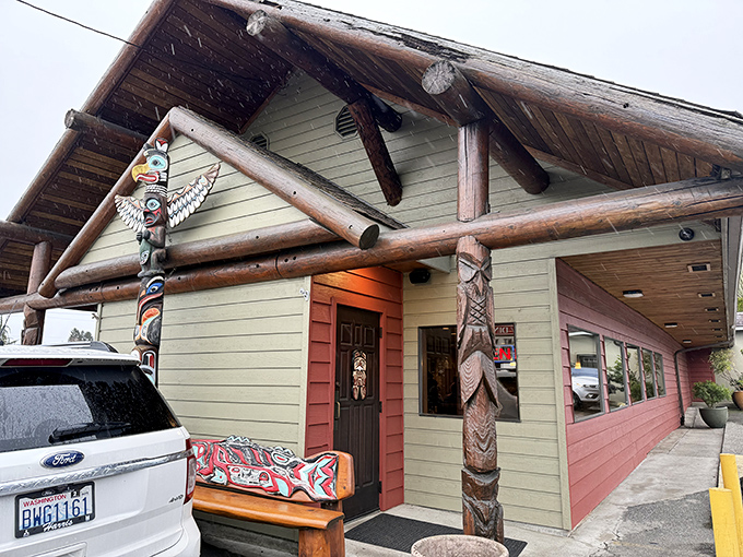 The rustic wooden beams might look humble, but inside awaits breakfast magic that would make Paul Bunyan himself ask for seconds.
