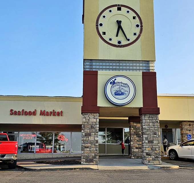 Fresh fish awaits behind those stone pillars - time stops when you're elbow-deep in perfectly prepared seafood.
