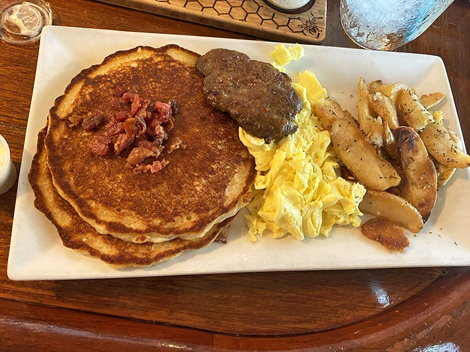 Pancakes with a bacon surprise&mdash;like finding money in your pocket, but infinitely more delicious. The breakfast trifecta: sweet, savory, and utterly satisfying.