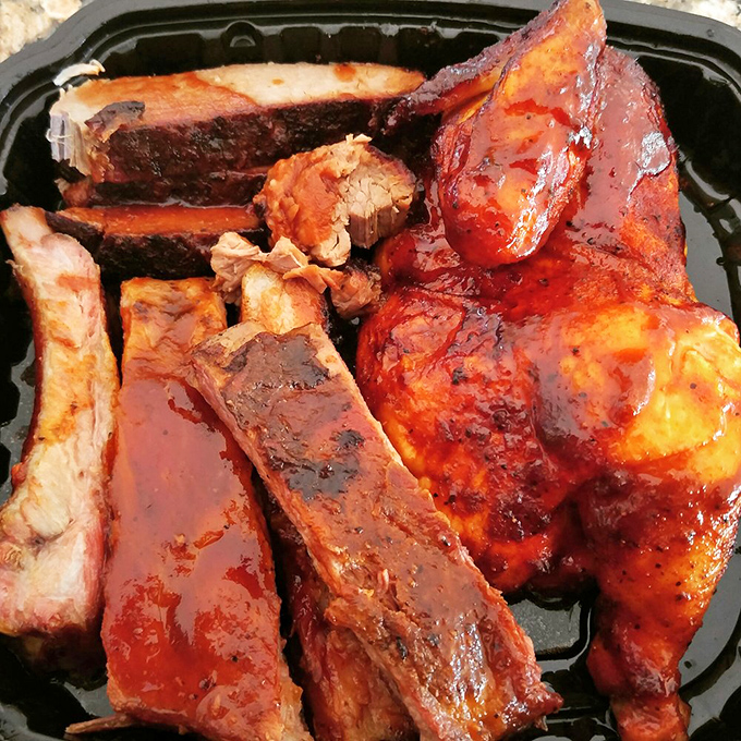 Barbecue perfection on display: that smoke ring on the ribs is like nature's way of saying "you're welcome." 