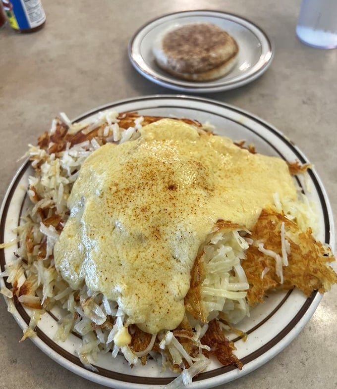 Benedict-style hash browns that make eggs Benedict look like it needs to try harder. Hollandaise sauce: the formal wear of breakfast foods.