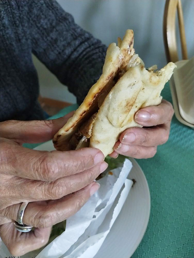 Hands cradling a gyro like it's precious cargo. In the sandwich world, this is the equivalent of holding the Hope Diamond.