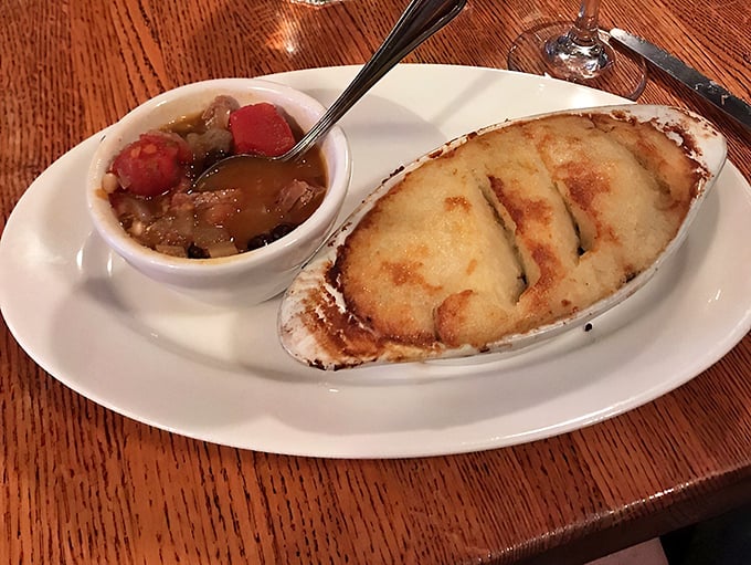 Look at that steam rising from the Shepherd's Pie! The kitchen clearly understands that proper comfort food should warm both plate and soul.