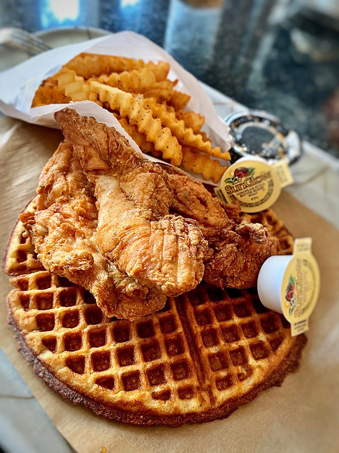 Whoever said you can't put chicken on a waffle clearly never experienced this life-altering combination that bridges breakfast and dinner like a delicious time machine.