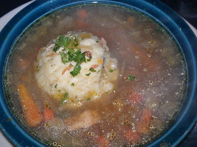 Two perfect matzo balls swimming in liquid gold&mdash;this soup doesn't need fancy garnishes when the fundamentals are this good.