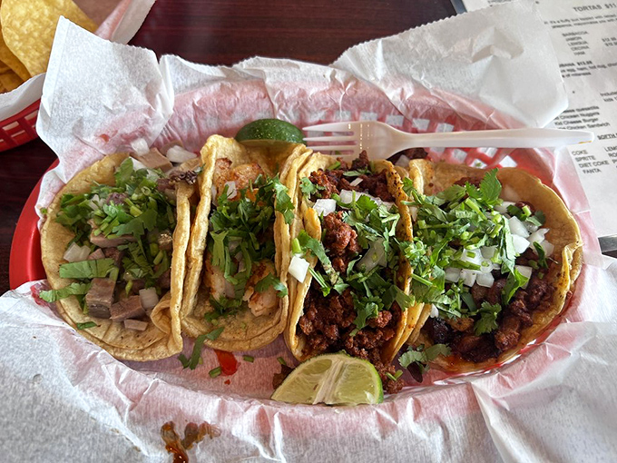 Street tacos done right: double corn tortillas cradling perfectly seasoned meat, topped with nothing but cilantro and onions. Simplicity never tasted so spectacular.