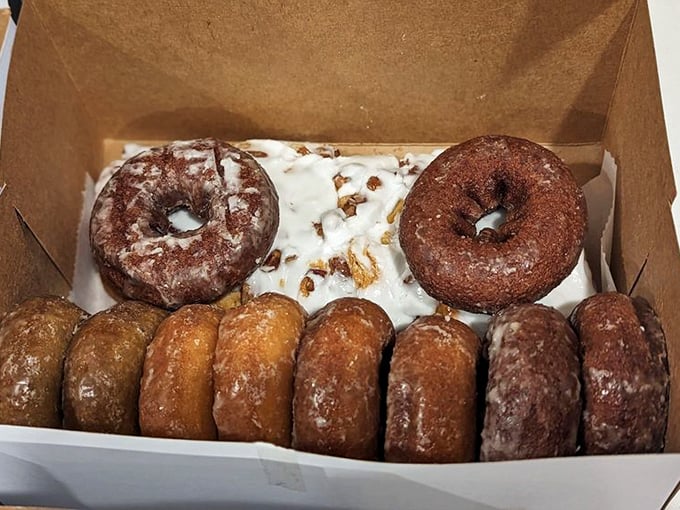 Box of donuts or box of joy? The perfect assortment looks like an edible color wheel designed by someone who really gets you.