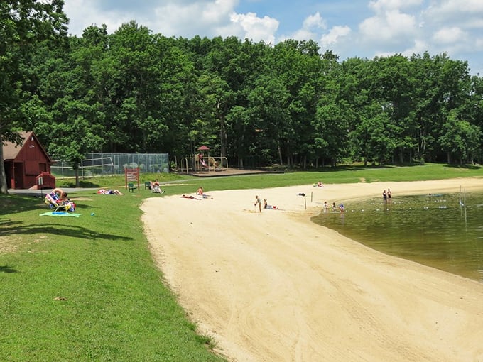 Broadford Lake Park's sandy beach offers a slice of coastal paradise in the mountains &ndash; no sharks, just pure summertime bliss.
