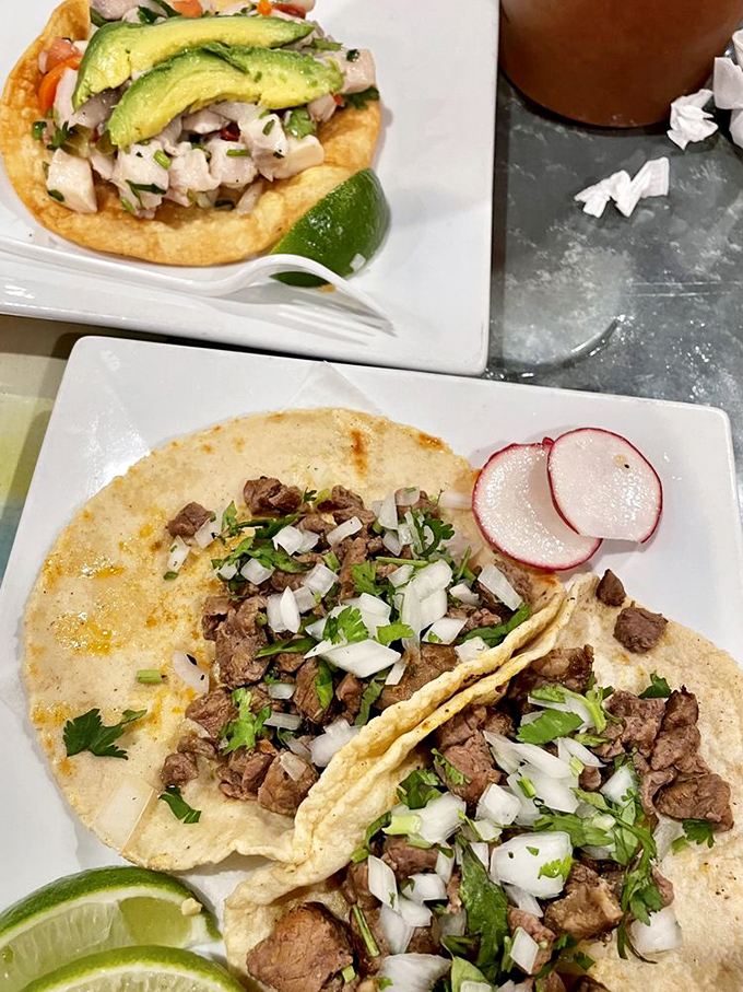 Carne asada tacos stripped down to their essential glory. When the meat is this good, it doesn't need to hide behind fancy toppings.
