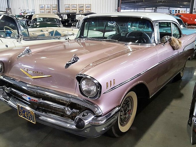 The pink 1957 Chevy Bel Air represents peak Americana&mdash;when cars had fins that could double as spacecraft and colors borrowed from ice cream parlors.