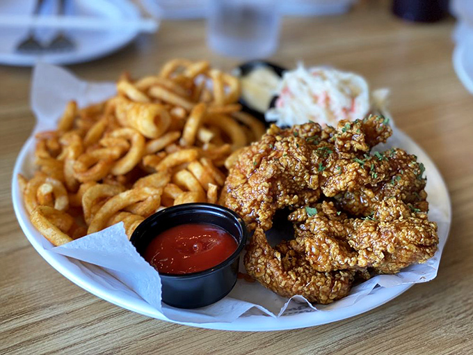 The classic combo &ndash; crispy chicken with golden fries and creamy slaw. Comfort food that doesn't so much speak to your soul as sing to it in perfect harmony.