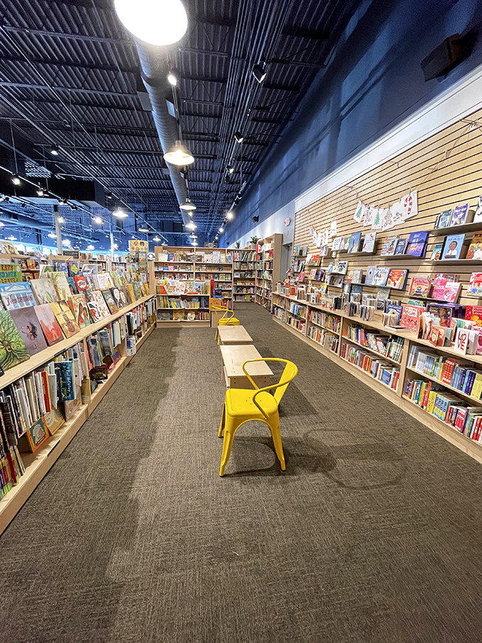 The children's section features a cheerful yellow chair that practically announces, "Sit here and adventure awaits!"