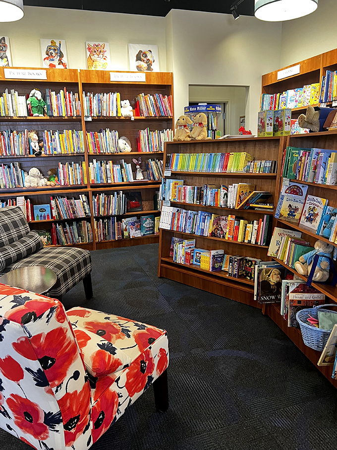 The children's corner, where plush reading companions and colorful seating create the perfect environment for young imaginations to take flight. 