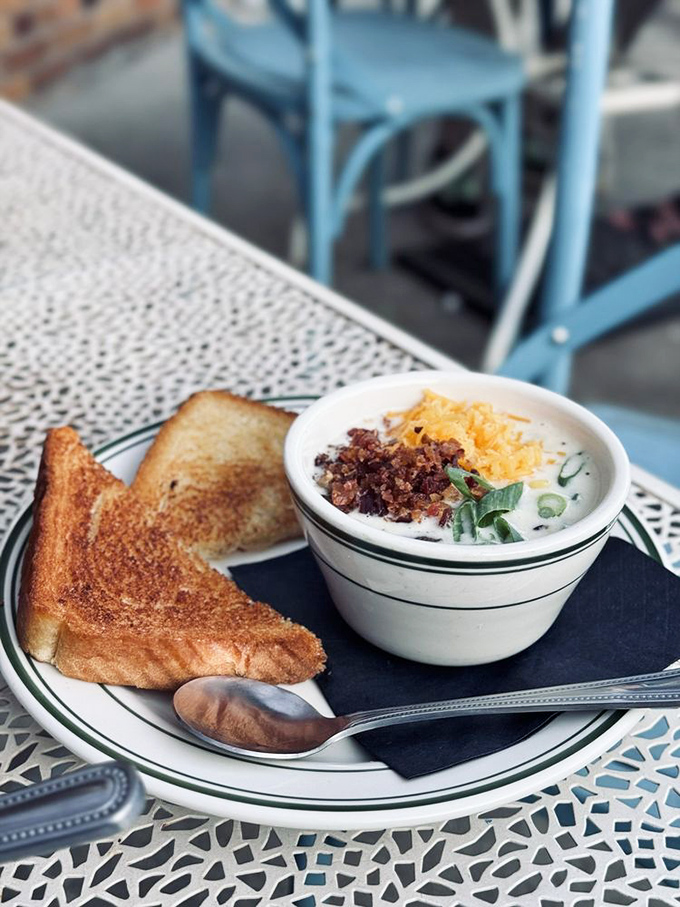 Soup that eats like a meal, served with toast that's perfectly engineered for the dip-and-bite technique perfected by comfort food connoisseurs.