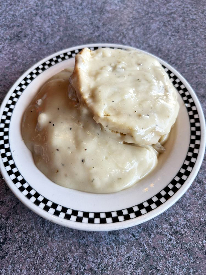 Biscuits swimming in creamy gravy with flecks of pepper&mdash;comfort food that's been comforting Americans since cars had fins and radios had tubes.
