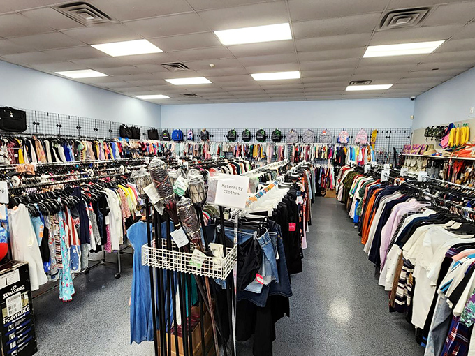 The clothing section: where fashion meets function meets fantastic savings. Rack after rack of possibilities without the boutique markup.