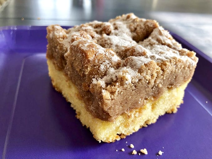 Crumb cake so perfect it makes you question other breakfast choices. That butter-meets-cinnamon aroma should be bottled and sold as therapy.