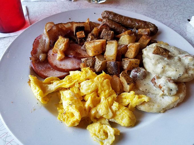 Breakfast of champions? More like breakfast of rock stars. Eggs, bacon, potatoes, and sausage performing the greatest hits of morning classics.