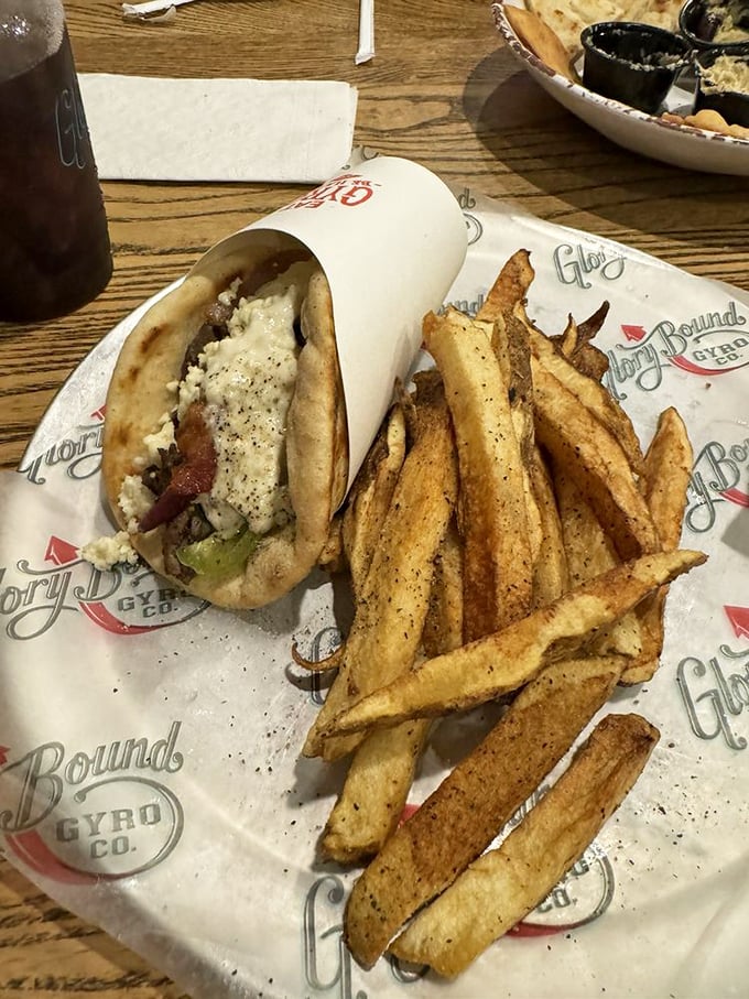 Feta, steak, and fresh veggies wrapped in warm pita&mdash;this gyro doesn't just cross borders, it erases them in a single, mouthwatering bite.