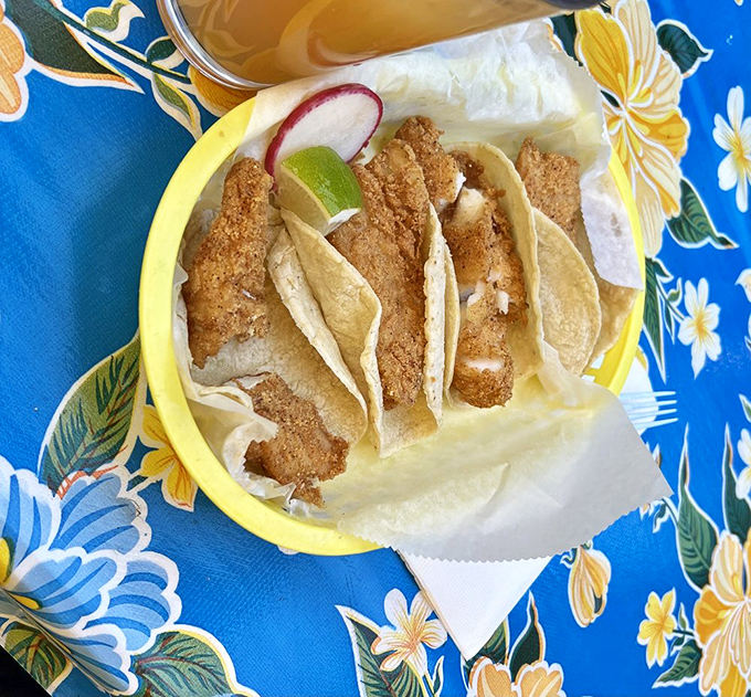 Crispy fish tacos topped with vibrant slaw and a squeeze of lime. The kind of dish that makes you wonder why you'd eat anything else.